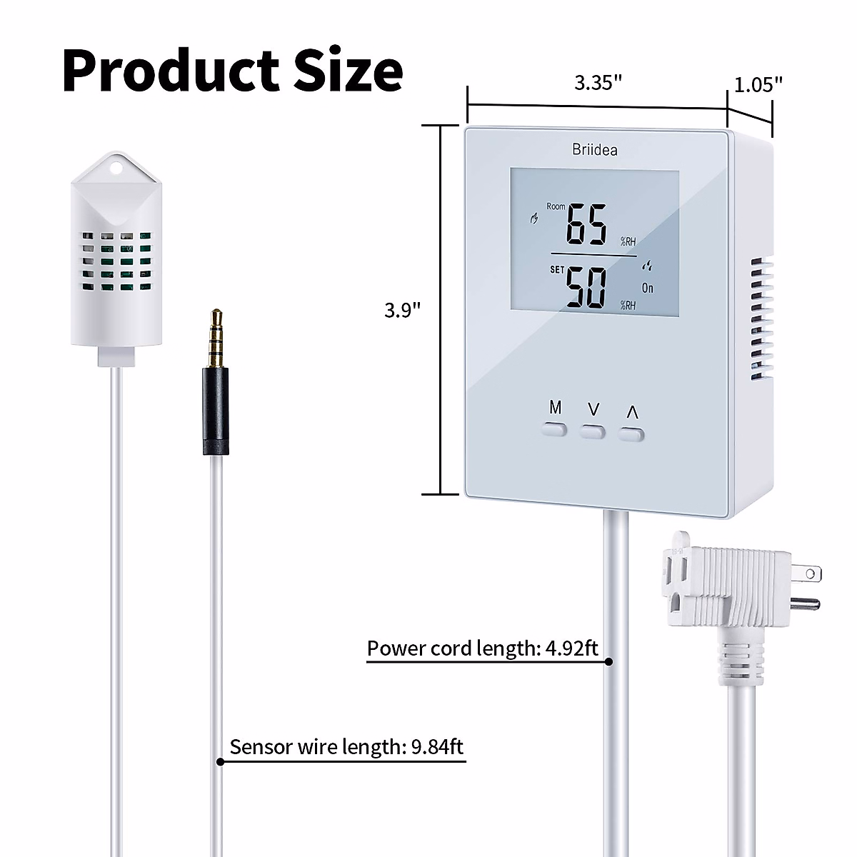 Humidity Controller, Briidea Pre Wired Humidistat with LCD Display High Accuracy Humidity Sensor for Greenhouse Mushroom Grow