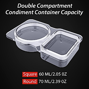 Double Compartment Condiment Containers with Lids, 2024 New Disposable 2 Compartment Snack Containers, Portion Cups Reusable Plastic Snack Container for to-go Sauce, Sampling, Travel Snack - 8 Pcs
