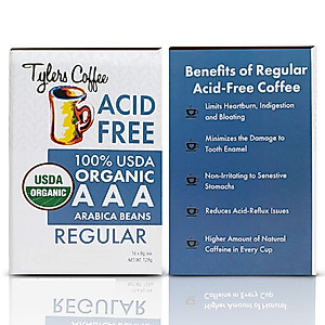 Tyler's Coffee Acid-Free Regular Medium Roast Arabica K-cups Coffee Pods - Natural, Organic Blend for Common GI Issues and Gentle on Digestion Coffee K Cup, Caffeinated Kcup Coffee, 16 Count Kpods