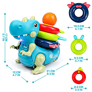 Popsunny Baby Musical Crawling Toy Aged 6-12 Months, Dinosaur Toddler Walking and Stacking Toys with Music & Light, Infant Learning Tummy Time Toy Gift for Boys Girls