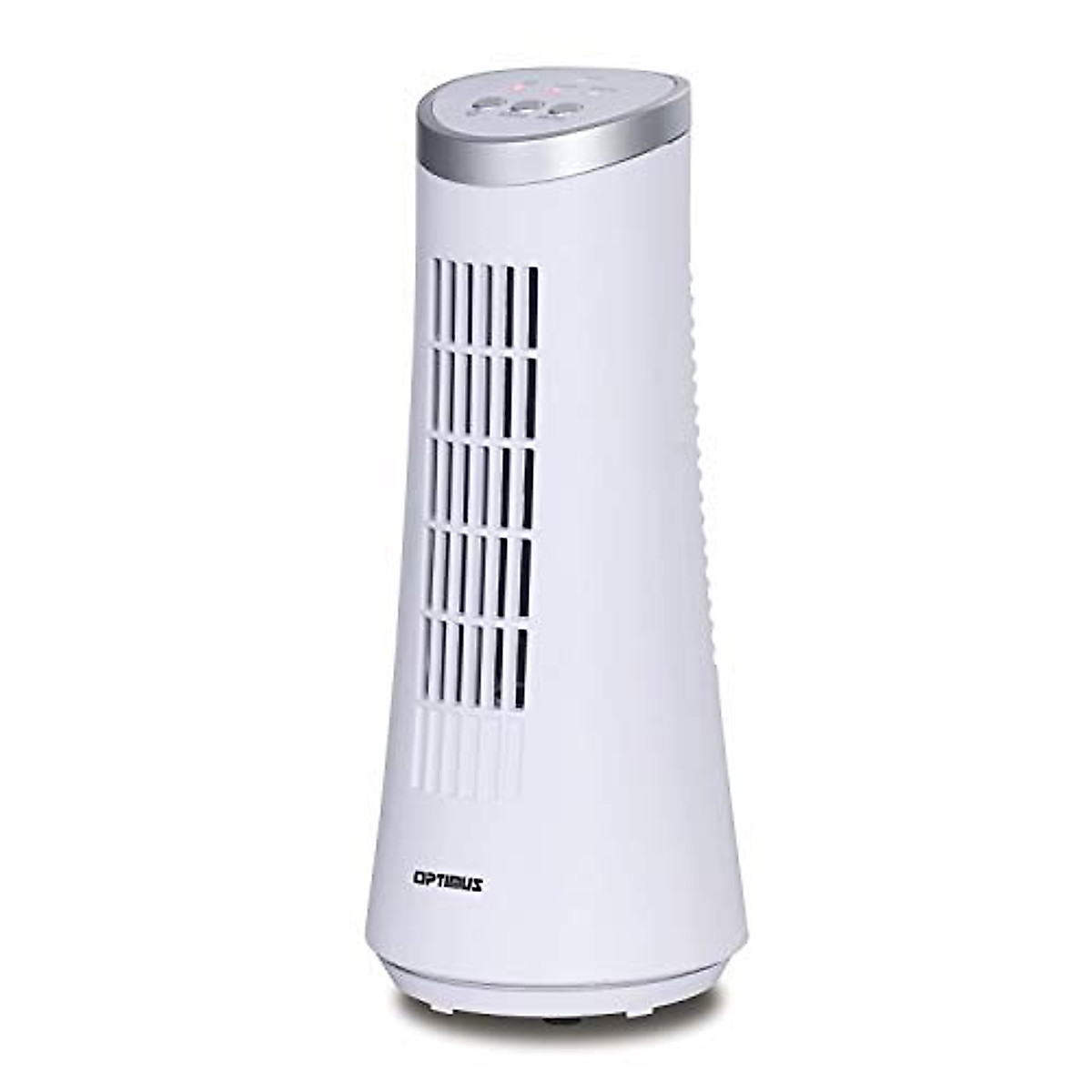 Optimus F-7345WH 12" Desktop Ultra Slim Oscillating Tower Fan, LED - White 12" Desktop Oscillating Tower Fan, White