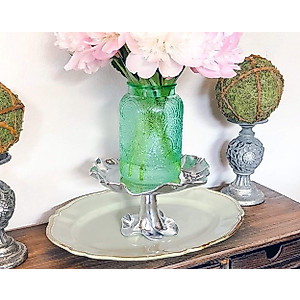 Arthur Court Carmel Pattern Modern Metal Elevated Serving Tray 9 inch Diameter 5.5 inch Tall