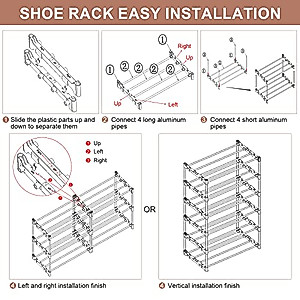 Frqianly Shoe Rack,6 Tiers Shoe Storage Organizer,12-14 Pairs Stackable Shoe Tower,Metal Shoe Shelf Stand for Entryway Closet,Easy Assembly,Space Saving (Black)