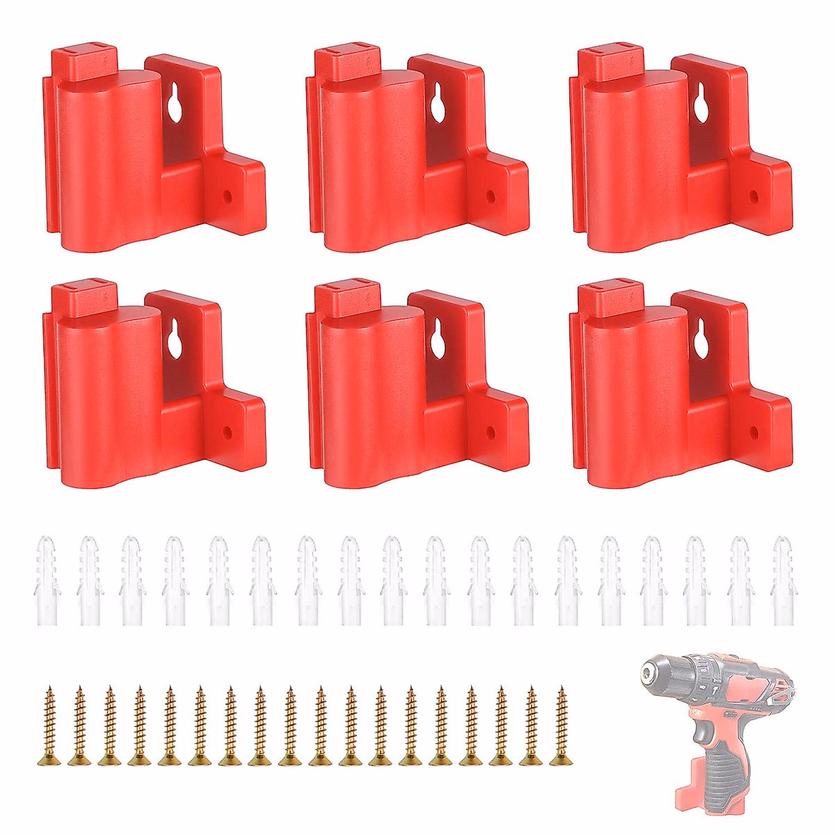 6PCS Milwaukee Drill Holder, Dirll Holder Wall Mount for Milwaukee M12 Drill, DIY M12 Tool Holder and Tool Storage, No 3D Printed Vertical Drill Mount, Red