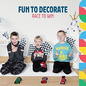 Dazzling Toys Race Car Flags – 36 Mini Checkered Flags with Plastic Sticks, Car Decor Supplies for Racers, Sports Themed Birthday Party Decoration Flag for Kids & Racing Activities for Racer Boys
