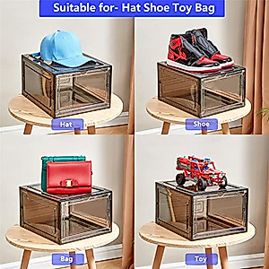 verklale Hat Organizer Box for Baseball Caps (2 Pack) - Transparent Hat Display, Stackable Dust Hat Rack with Magnetic Door, Easy to assemble stylish hat stand for stylish hat display, Black