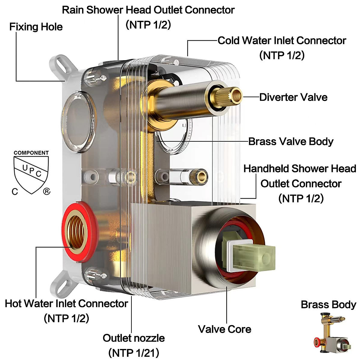 Rain Shower System 12 inch Shower Faucet Set with Tub Spout,Bathroom Wall Mounted Waterfall Shower Head Faucet Sets Complete with Handheld Spray,Rough-in Valve Body and Trim kit,Matte Black