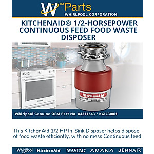 KitchenAid 84211643 1/2-Horsepower Continuous Feed Waste Food Disposer, Red