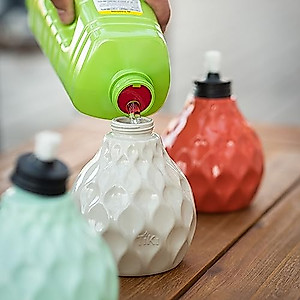 TIKI Seaside Escape 3-Pack Table Torches, 6" – Pastel Ivory, Pink & Blue Glass Outdoor Lighting | Weather-Resistant Design | Includes Long-Lasting Wick & Snuffer for Patio & Backyard