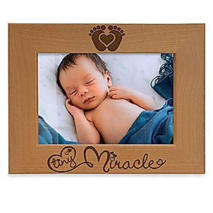 KATE POSH - Tiny Miracle Engraved Natural Wood Picture Frame, New Baby, New Dad & Mom, Parents Gifts, Ultrasound, Sonogram, Baby Gift, Pregnancy Gift, Baby Announcement Photo Frame