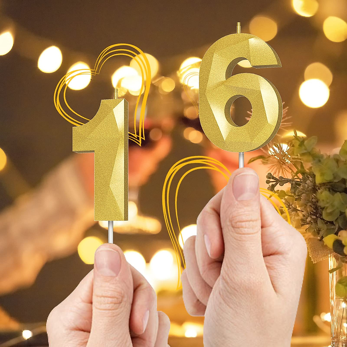 Number Birthday Candles(8 Candle Gold) 3D Diamond Shape Number Happy Birthday Cake Candles for Birthday Party Wedding Decoration Reunions Theme Party