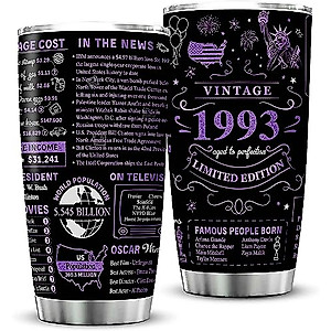 Delsakhula 30th Birthday Gifts for Women Men Friends Vintage 1993 Tumblers 30 Year Old Birthday Supplies Vintage 1993 Back in 1993 Old Time Information Stainless Steel Vacuum Insulated Tumblers 20 oz