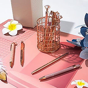 HLPHA 10 Pcs Rose Gold Ballpoint Pen Set Crystal Diamond Metal Liquid Sand Glitter Retractable Pens Black Ink Fancy Gifts for Women Wedding School Office Ballpoint Pens（Rose Gold）