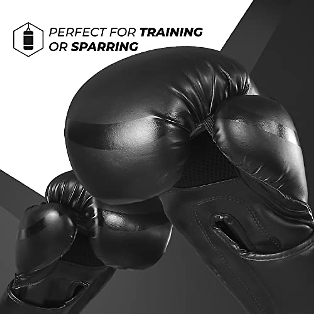 Sanabul Essential Gel Boxing Gloves | Kickboxing Gloves | Punching Bag Gloves for Men and Women, AllBlack 8 oz