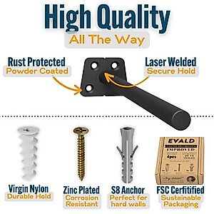 EVALD The Improved Floating Shelf Bracket | Heavy Duty Floating Shelf Hardware | 4X Floating Shelves Brackets ½" Diameter, 8X Premium Screws & 16x Anchors | Floating Mantel Bracket | 8 Inch