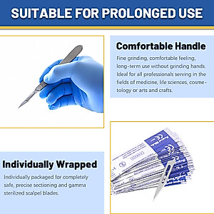 Glarks 42Pcs Surgical Grade Blade with Handle Kit, 40Pcs #10#11#12#15 Disposable Surgical Blade Sterile Scalpel Blade with 2Pcs #3 Scalpel Knife Handle for Biology Lab Anatomy, Practicing Cutting