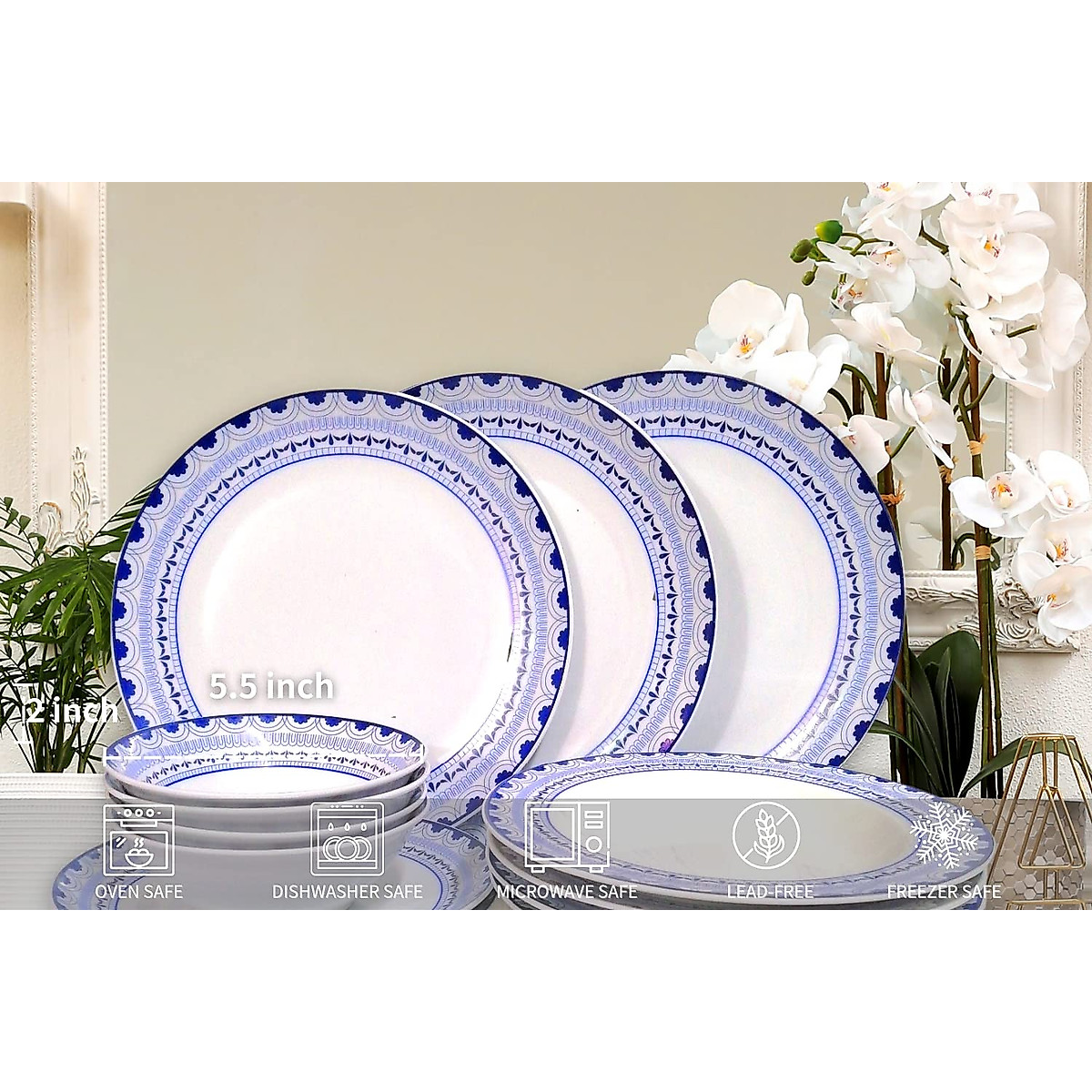 Braque Ceramic Bowls For Kitchen, 13oz- Set of 6 Porcelain Bowl- For Cereal, Salad, Pasta, Soup, Dessert, Serving-Dishwasher, Microwave & Oven Safe, Chip Resistant-For Breakfast, Lunch & Dinner-Orchid