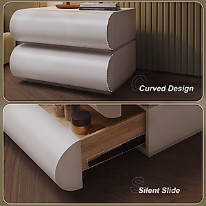 HIMAmonkey Nightstand with 2 Drawer, Bedside Table with Microfibre Leather, Fashion Night Stand for Bedroom, No Assembly Required-White