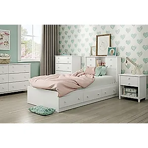 South Shore 39'' Little Smileys Mates Bed with 3 Drawers, Twin, Pure White