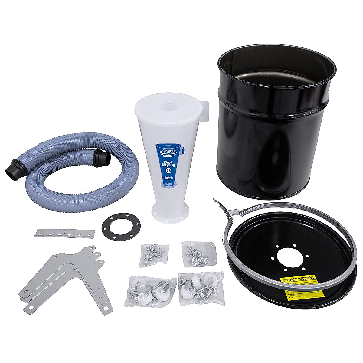 Oneida Air Systems Dust Deputy 2.5 Deluxe Cyclone Separator Kit with 10-Gallon Mobile Steel Dust Bin for Wet/Dry Shop Vacuums (DD 2.5 Deluxe 10-Gal)