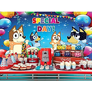 Bluey Birthday Backdrop Banner Party Decorations Sheepdog 7x5 ft Bingo Cartoon Dog Happy Birthday Supplies Special Day Background for Multi Occasions