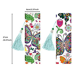 Gigicloud Diamond Bookmark, Delicate Lovely DIY Painting Bookmark 5d Diamond Painting Bookmarks Butterflies Flower Theme Beaded Bookmarks with Tassel for Adults Kids Craft Supplies ,SQ27 Butterflies