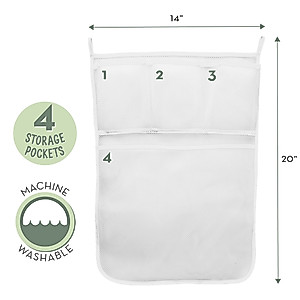S&T INC. Bath Toy Storage Net with Pockets for Tub, Shower Caddy Holds Baby and Kids Toys, Soap, or Shampoo, Hooks Included, 14 Inch by 20 Inch, White, 1 Pack