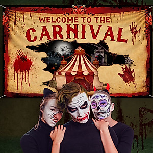 Halloween Circus Backdrop Creepy Carnival Party Decoration Horror Theme Welcome to The Carnival Background for Photo Booth Halloween Birthday Indoor Outdoor Party Supplies, 43.3 x 72.8 Inches