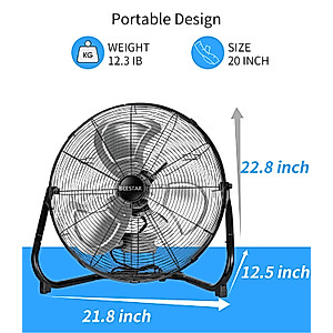 BEESTAR 20 Inch Floor Fan,High Velocity Fan with 3-Speeds&Adjustable Tilting Head,Heavy Duty Metal Industrial Fan for Shop, Garage,Commercial, Residential, and Greenhouse,Black (20 INCH)