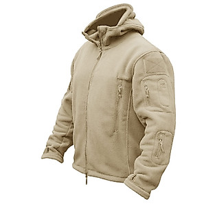 CRYSULLY Men's Tactical Front Zip Fleece Lining Hunting Mountaineering Jackets Windbreaker Coat Beige