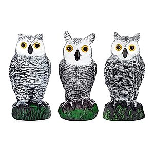 Fake Owl Decoy and Bird Deterrent - Set of 3 Plastic Owl to Scare Birds Away - Effective Bird Deterrent Devices as Scarecrow for Garden - Bird Repellent Devices Outdoor, Keep Birds Away!