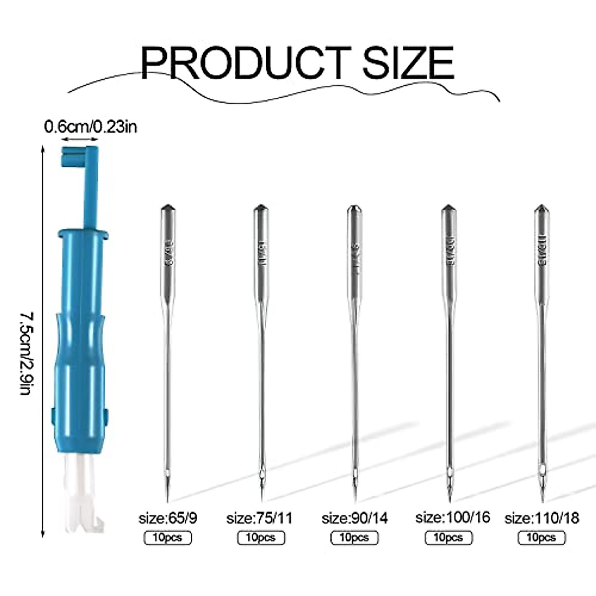 50pcs Sewing Machine Needles Assorted Universal Hax1 65/9 75/11 90/14 100/16 110/18 with a Needle Threader for Bernina Kenmore Singer Brother Janome Schmetz