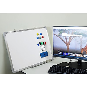 Whiteboard Set - Dry Erase Board 24 x 18 " with 1 Magnetic Dry Eraser, 4 Dry Wipe Markers and 4 Magnets - Small White Hanging Message Scoreboard for Home Office School (24x18" Landscape)