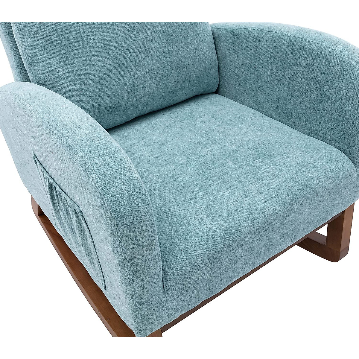 SmartDer Comfy Rocking Chair Nursery, Padded Rocking Chair with A Pocket, Accent Armchair with High Backrest and Solid Wood Base, Modern Lounge Living Room Chair for Nursery, Lake Blue