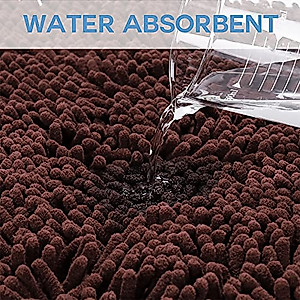 EGYPHY Bathroom Rugs Chenille Bath Mat Extra Soft and Absorbent Bath Rugs Non-Slip Shaggy Mats for Shower, Bathtub, Kitchen, Machine Washable Rug Pad Plush Microfiber Carpet 17x24 Inches Coffee