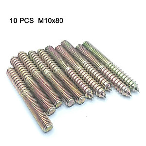 Hanger Bolt M10x80 Double Headed Bolt Self-Tapping Screw for Furniture 10Pcs
