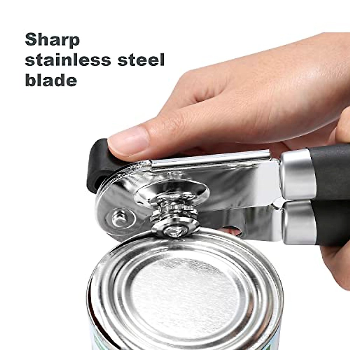 Can Opener Manual, UHIYEE Handheld Can Openers with Magnet, Hand Can Opener with Soft-Handle Grips, Sharp Blade for Smooth Edge, Oversize Effort-Saving Knob