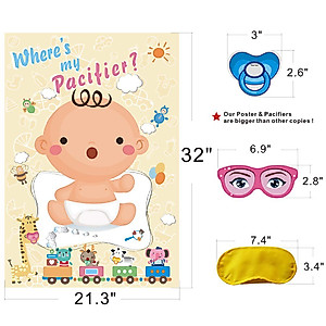 Pin the Pacifier on the Baby Game - Baby Shower Party Favors and Game - Pin the Dummy on the Baby Game