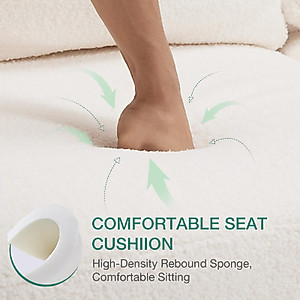 Novilla 64" Loveseat Sofa Couch, Comfy Sofa Couch with Extra Deep Seats, Fabric Upholstered Loveseat Sofa, Couch for Living Room Apartment Lounge, White