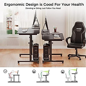 EUREKA ERGONOMIC Mobile Height Adjustable Standing Desk,41 Inch Rolling Stand Up Computer Workstation with Monitor Shelf, Portable Home Office Desk with Wheels,CPU Stand & Detachable Hutch, Black