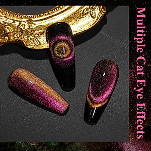 MIZHSE 9D Cat Eye Gel Nail Polish, Pink Magnetic Gel Polish with Magnet Stick, Magic Shimmer Galaxy Effect Holographic Glitter Silky Cat Eye Nail Polish Soak Off Nail Art Salon Manicure DIY at Home