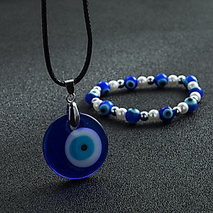 JDXN 4PCS Evil Eye Blue Glass Eye pendant Necklace Evil Eye Ring Set Plated Eye Rings Colorful Evil Eye Finger Ring For Women Girls (bule/Gold/Silver /4PCS)
