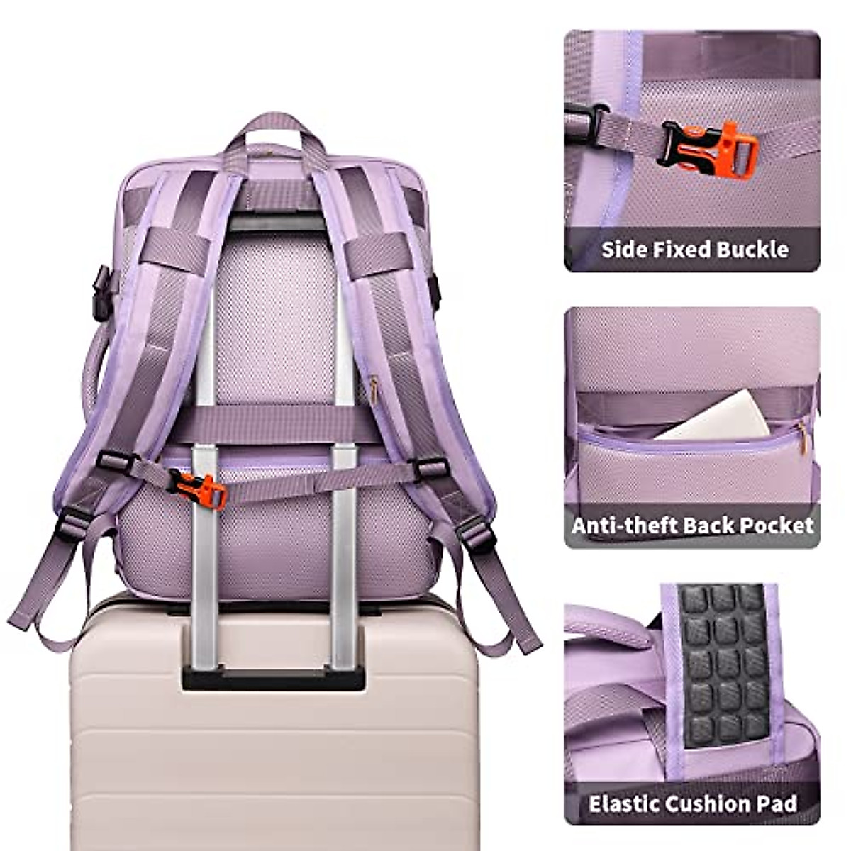 AI EN JIU Travel Backpack for Women Men, 50L Expandable Carry On Backpack 17.3 inch Laptop Backpack with USB Port, Waterproof Business Luggage Traveling Backpack with 3 Mesh Bags & 1 Shoe Bag, Purple