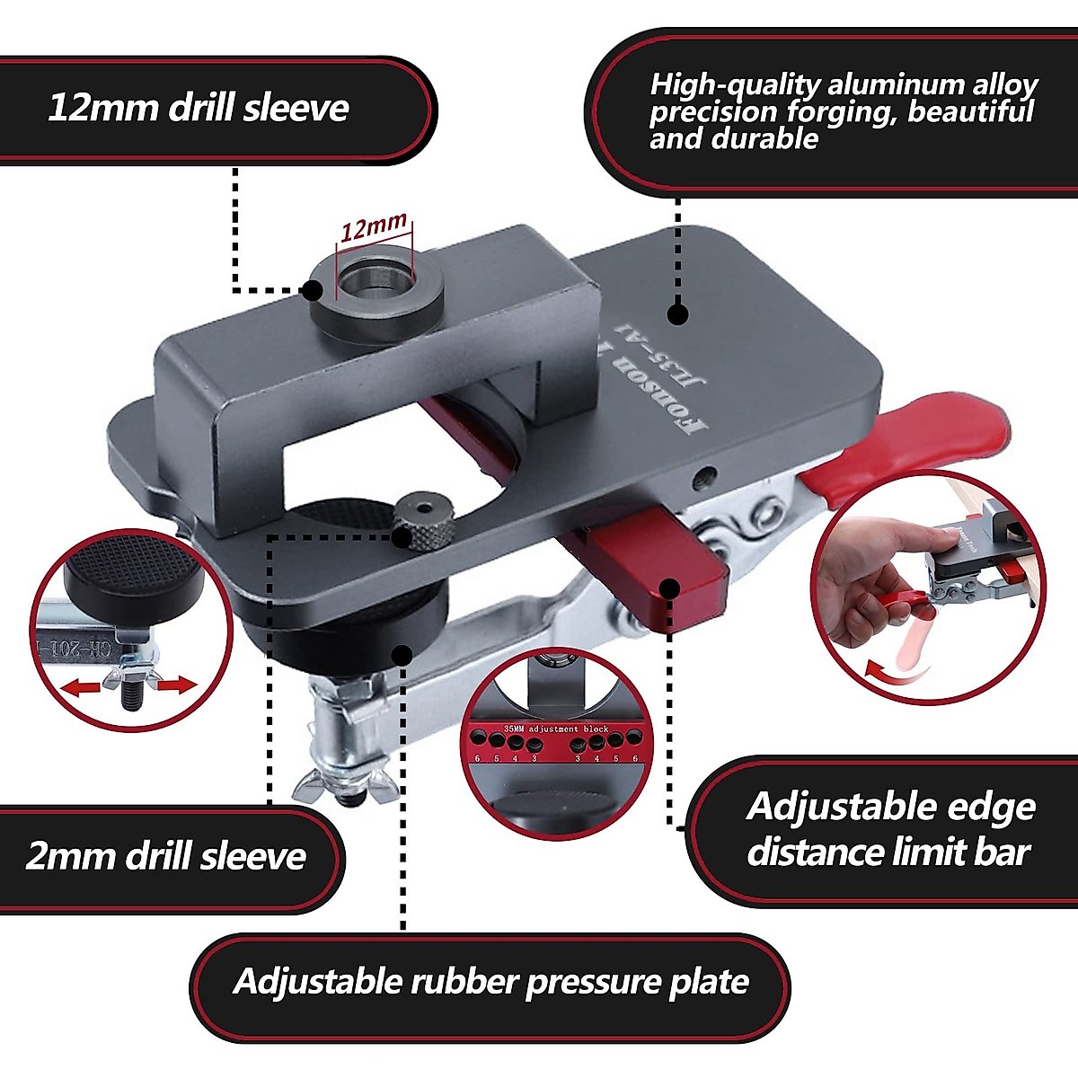 Adoles 35mm Concealed Door Hinge Jig， Accurate Locking Cabinet Hinge Jig， Aluminum Alloy Material Comes with Clamping Device for Easy Carrying and Use.…