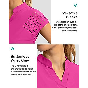 Soothfeel Women's Golf Shirt Cap Sleeve V Neck Polo Shirts Lightweight Quick Dry Workout Tennis Shirts Tops for Women(Rose, Large)