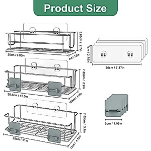 Thideewiz 3 Pack Adhesive Hanging Shower Caddy, 2.7-3.1inch Height Stainless Steel Bathroom Organizer, Silver Polished Shower Shelves with 4 Plastic Hooks and 4 Adhesives
