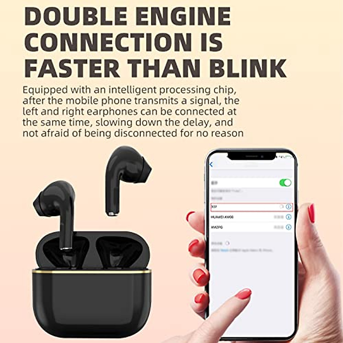 Bluetooth 5.2 Earphones,Wireless Earbuds with Wireless Charging Case,with Earhooks Headset Built-in Mic for Sport,Clear Calls,Work,Music