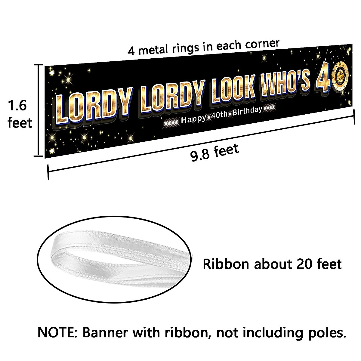 Ushinemi Lordy Lordy Look Who's 40 Decorations, Large Funny Forty Birthday Banner for Men Women, Happy 40th Birthday Party Decor, 9.8x1.6ft