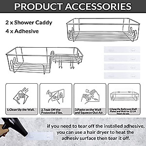 Mungsiii 2 Pack Shower Racks for Inside Shower,No Rust Adhesive Stainless Steel Shower Caddy,Soap,Razor and Shampoo Holder for Bathroom Shower Organizer