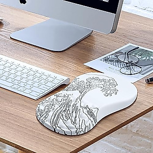 iCasso Ergonomic Mouse Pad Wrist Support, Wrist Rest, Comfortable Computer Gel Mouse Pad for Laptop, Memory Foam,Pain Relief Mousepad with Non-Slip PU Base for Office Home (White Wave of Kanagawa)